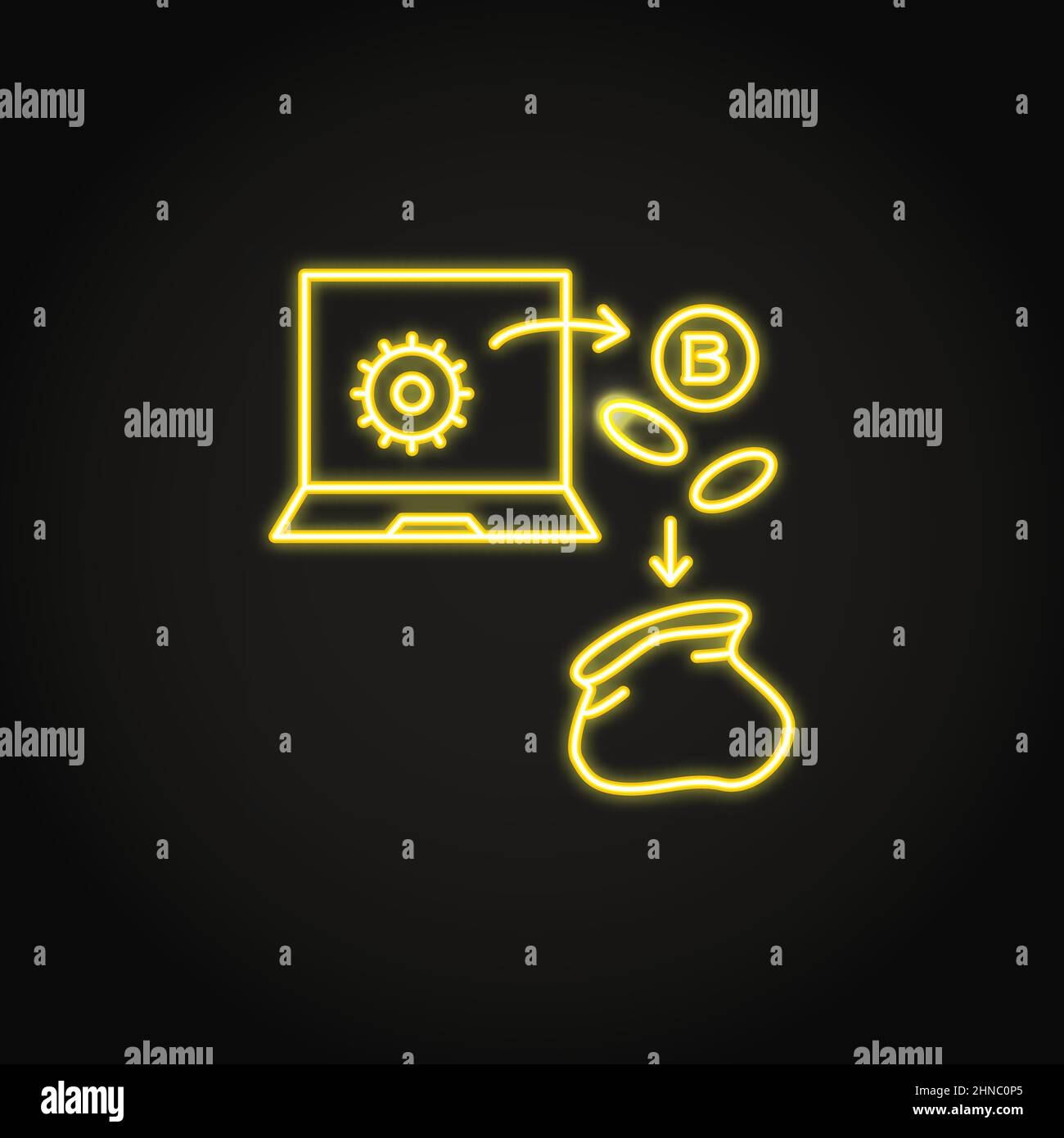 Neon cryptojacking icon in line style. Hacker attack symbol. Vector ...