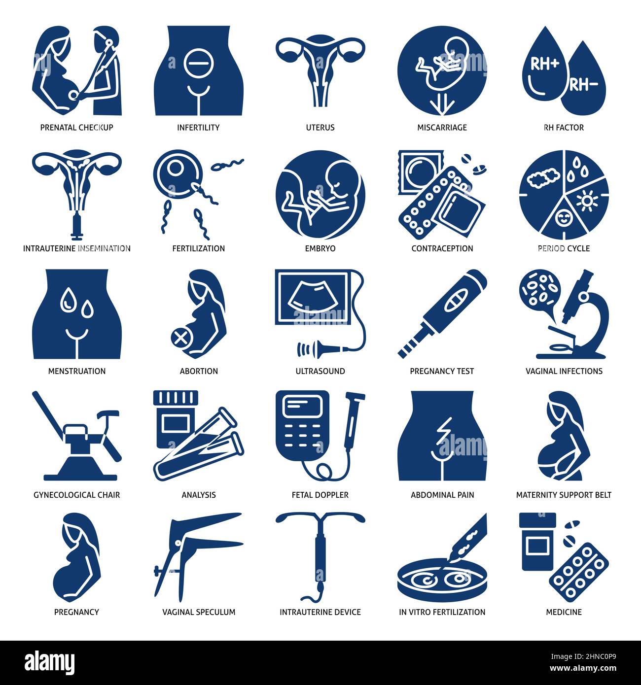Gynecology and obstetrics icon set. Women reproductive health. Vector ...