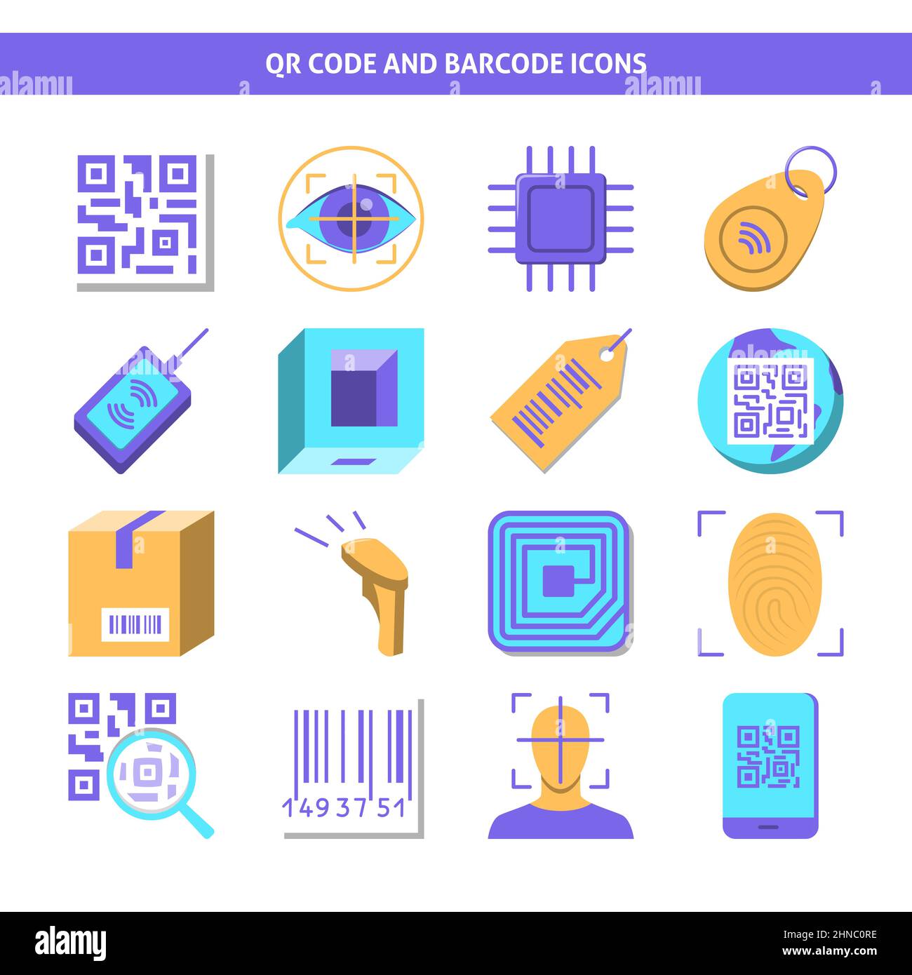 Qr code and barcode icon set in flat style. Qrcodes and identification ...