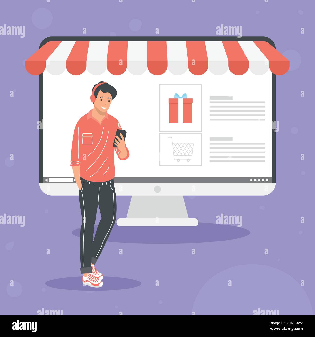 man using smartphone and desktop ecommerce Stock Vector Image & Art - Alamy