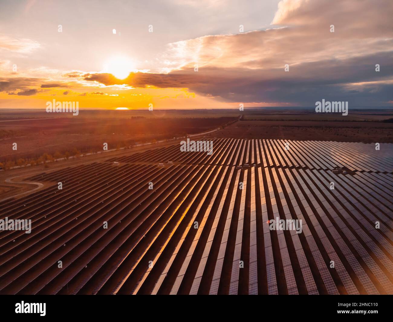 Aerial top view of a solar panels power plant. Photovoltaic solar ...