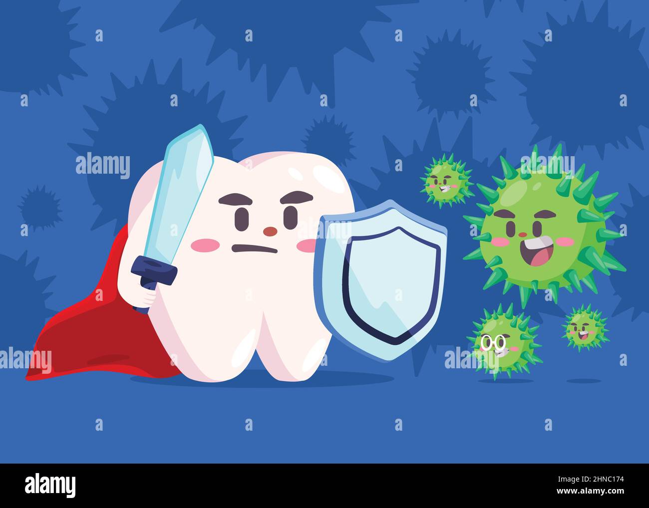 Dental teeth healthy character superhero holding sword and shield fight ...