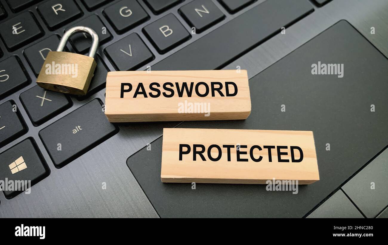 Close up view of text on wooden blocks- Password protected. With ...