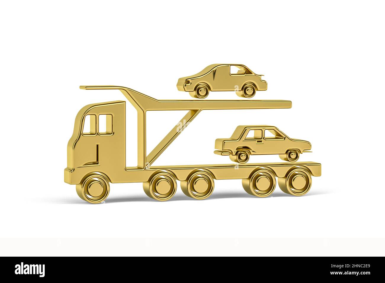 Golden 3d car transporter icon isolated on white background - 3d render ...