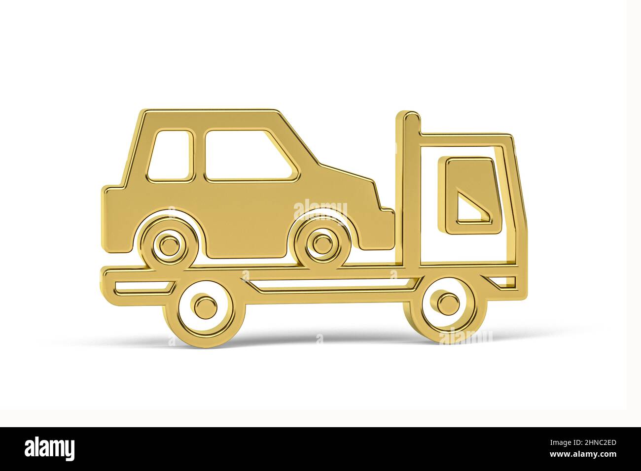 Golden 3d car transporter icon isolated on white background - 3d render ...