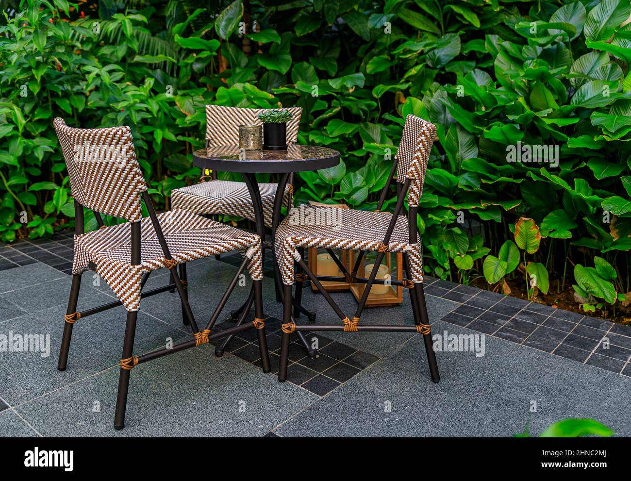 Singapore - September 08, 2019: Outdoor table in the courtyard of the ...