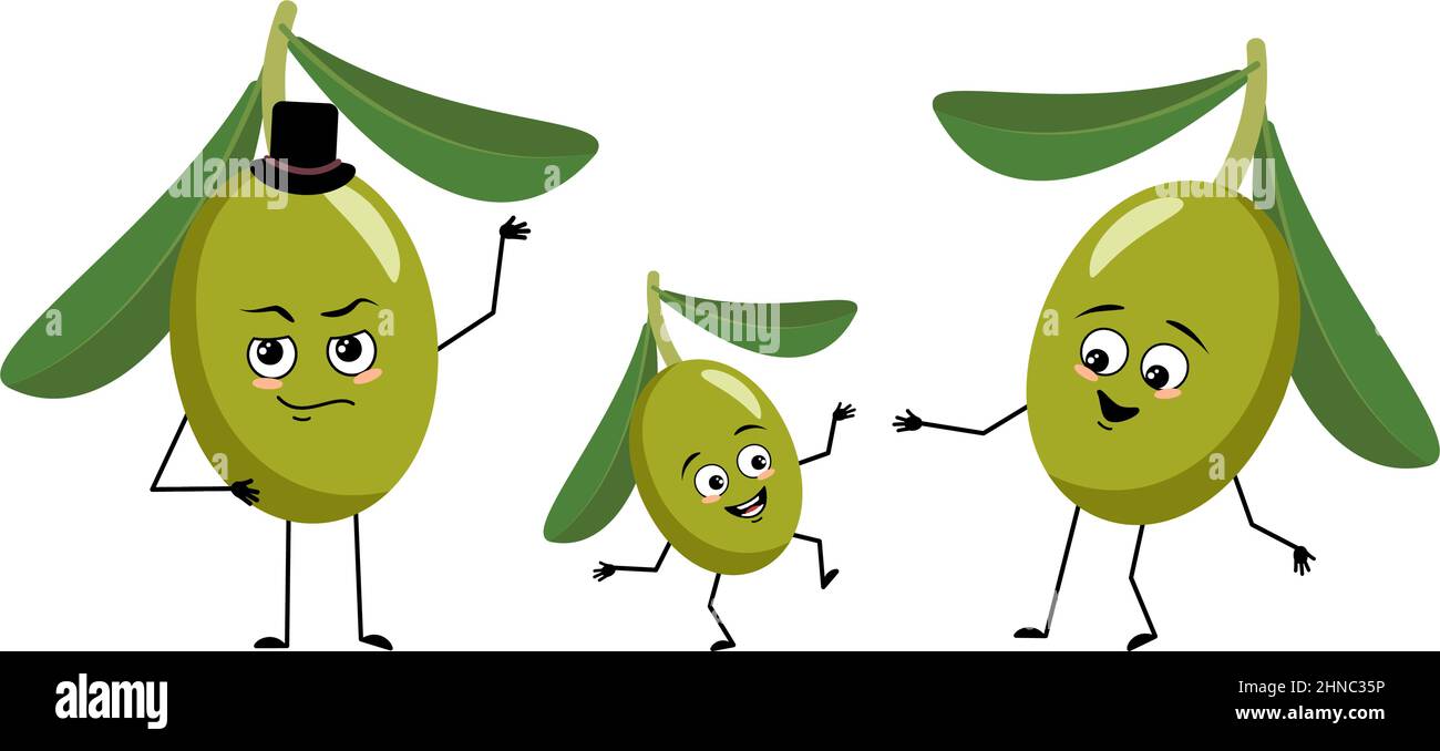 Family of olive fruit characters with happy emotions, smile face, happy ...