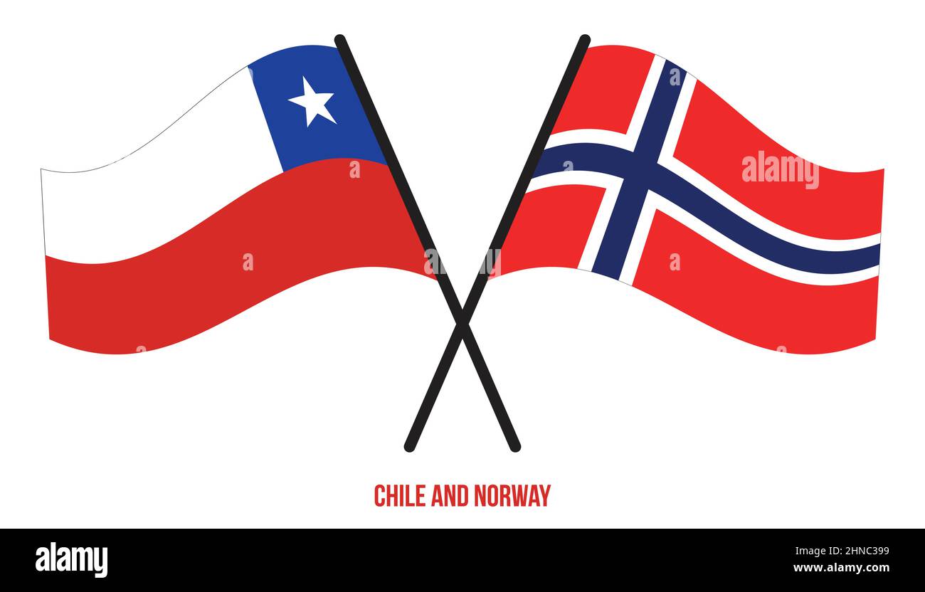 Chile and Norway Flags Crossed And Waving Flat Style. Official ...