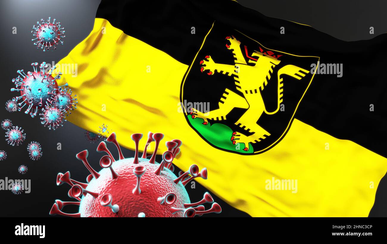 Heidelberg and covid pandemic - virus attacking a city flag of ...