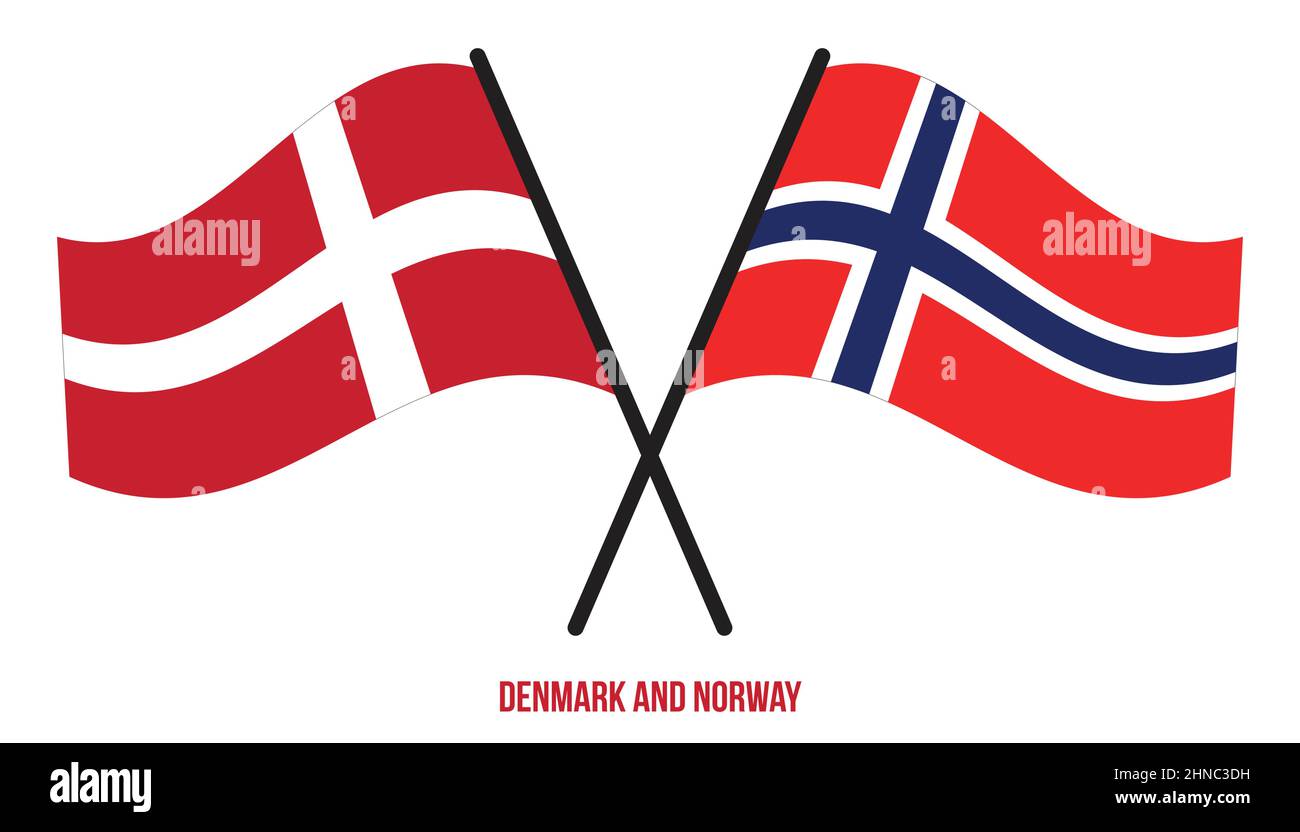 Denmark and Norway Flags Crossed And Waving Flat Style. Official ...