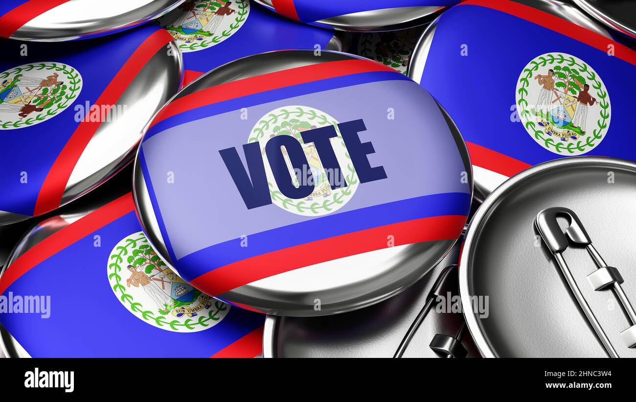 Vote in Belize - national flag of Belize on dozens of pinback buttons ...