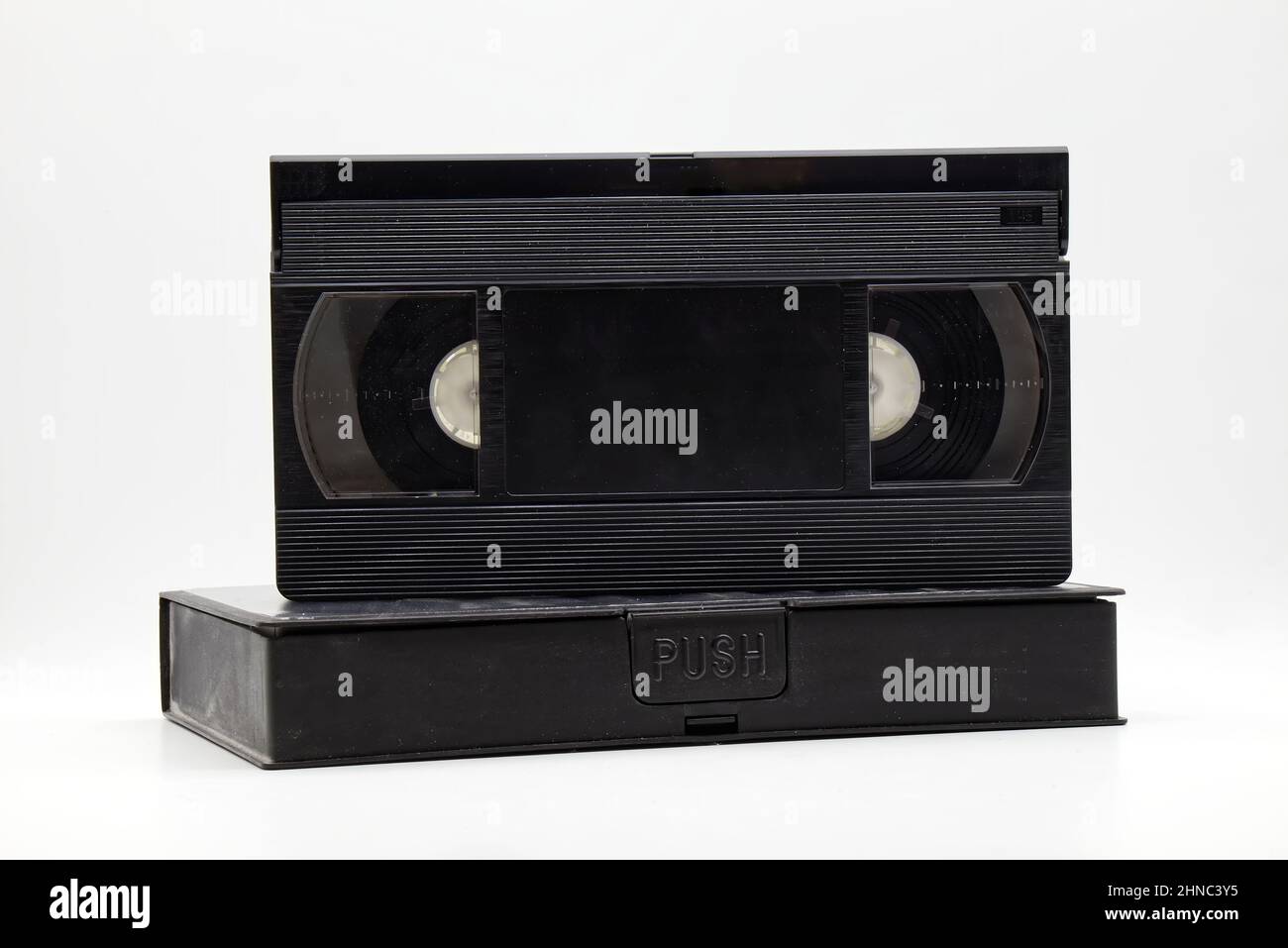 Vintage VHS video tape cassette with plastic cassette box. Retro style ...