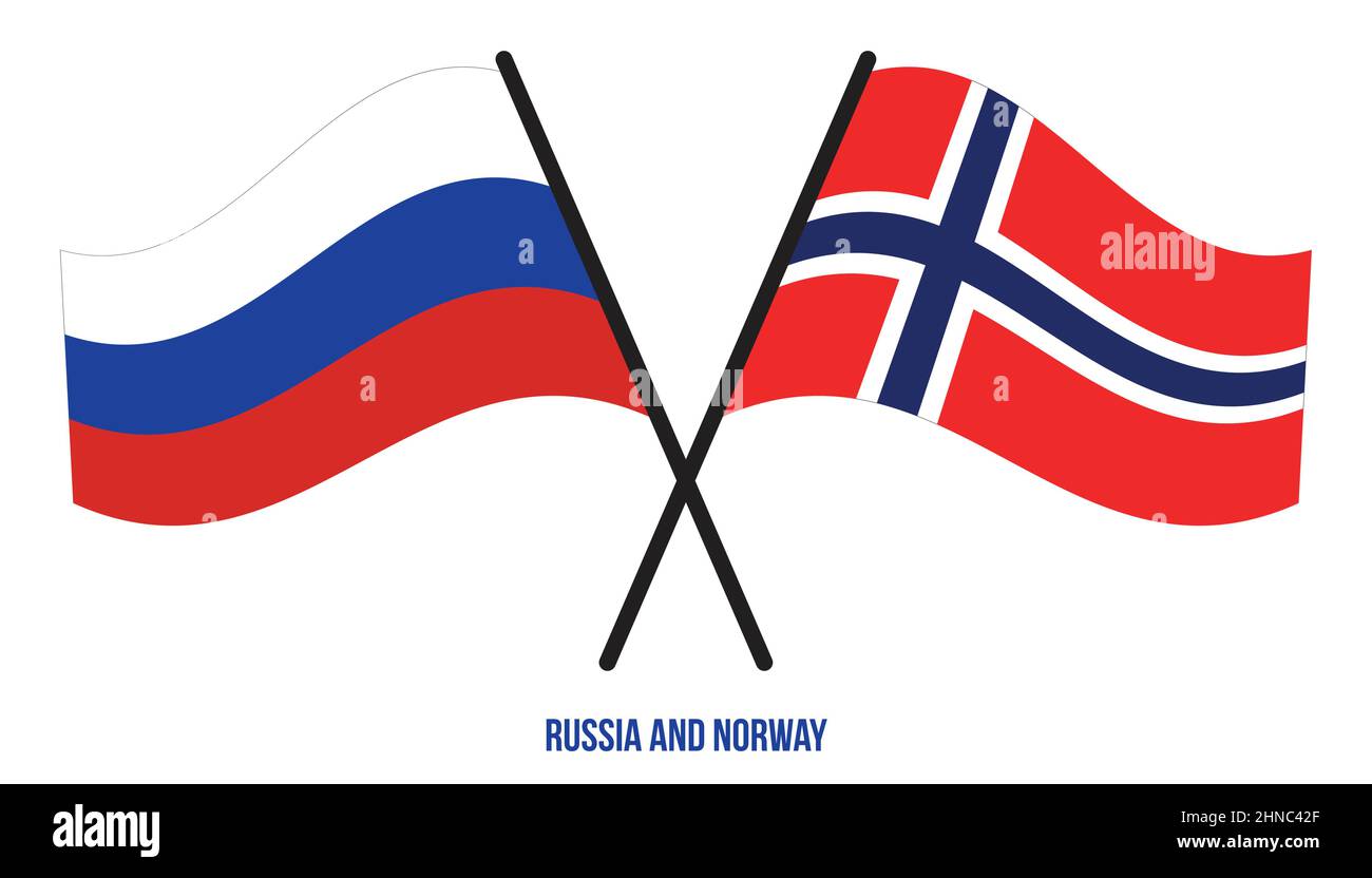 Russia and Norway Flags Crossed And Waving Flat Style. Official ...