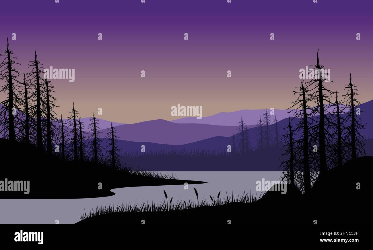 Tree mountains around lake Stock Vector Images - Alamy