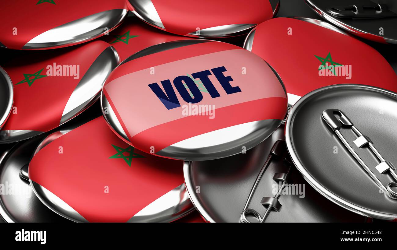 Vote in Morocco - national flag of Morocco on dozens of pinback buttons ...