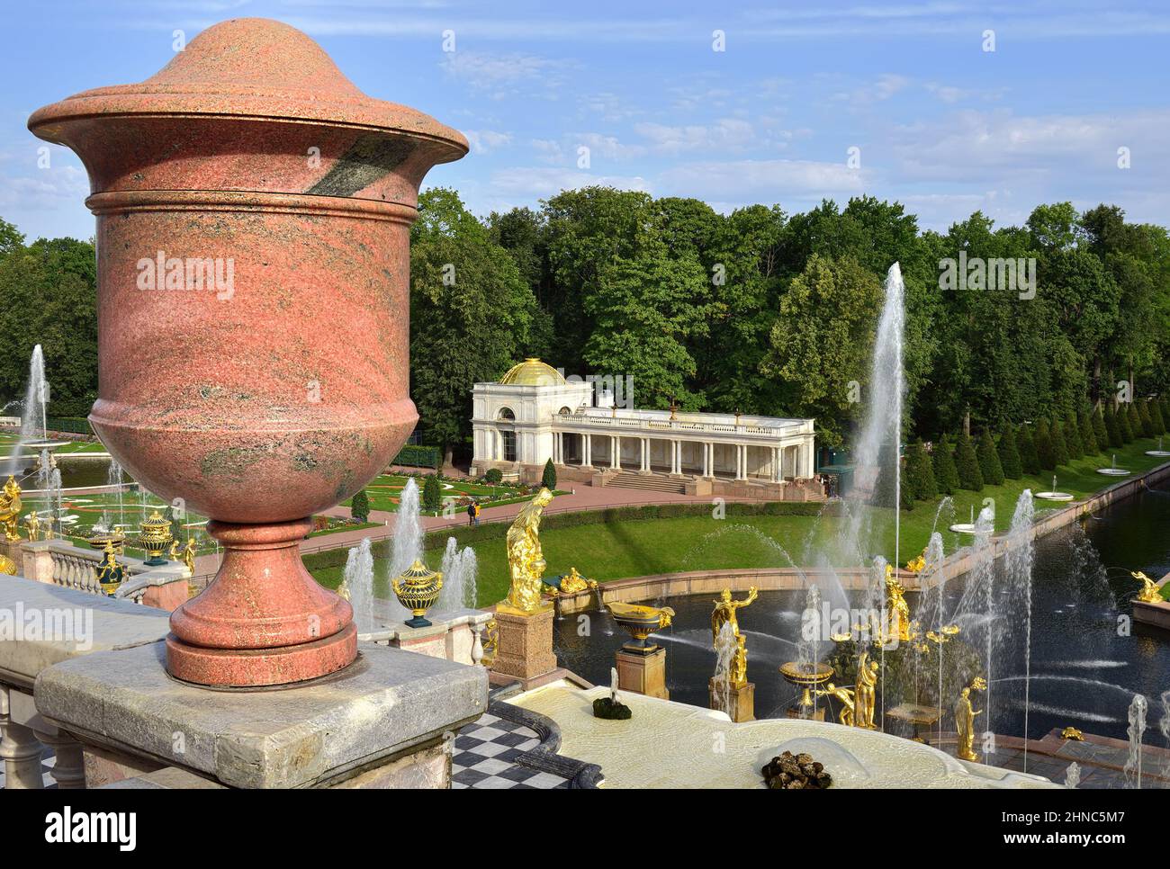 Peterhof/Saint Petersburg/Russia-09.01.2020: Nizhny Park. A large water ...