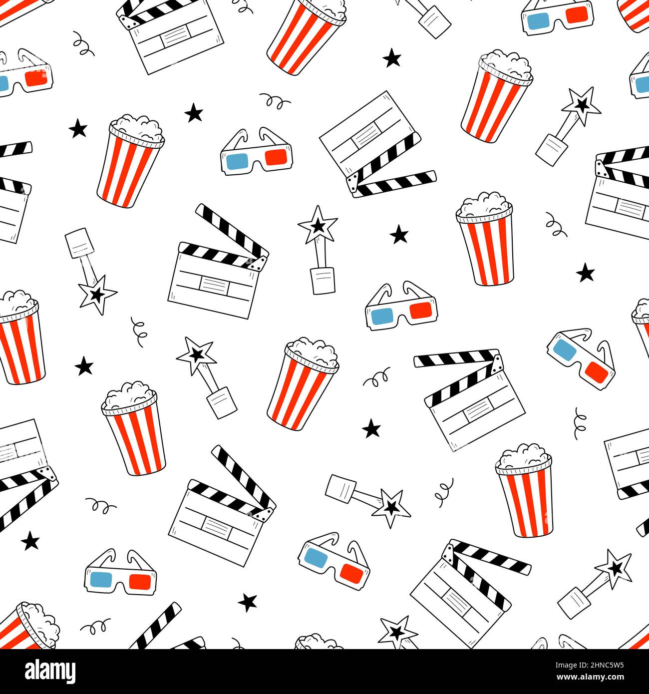 Movie, cinema vector pattern. Doodle hand drawn sketch style movie ...