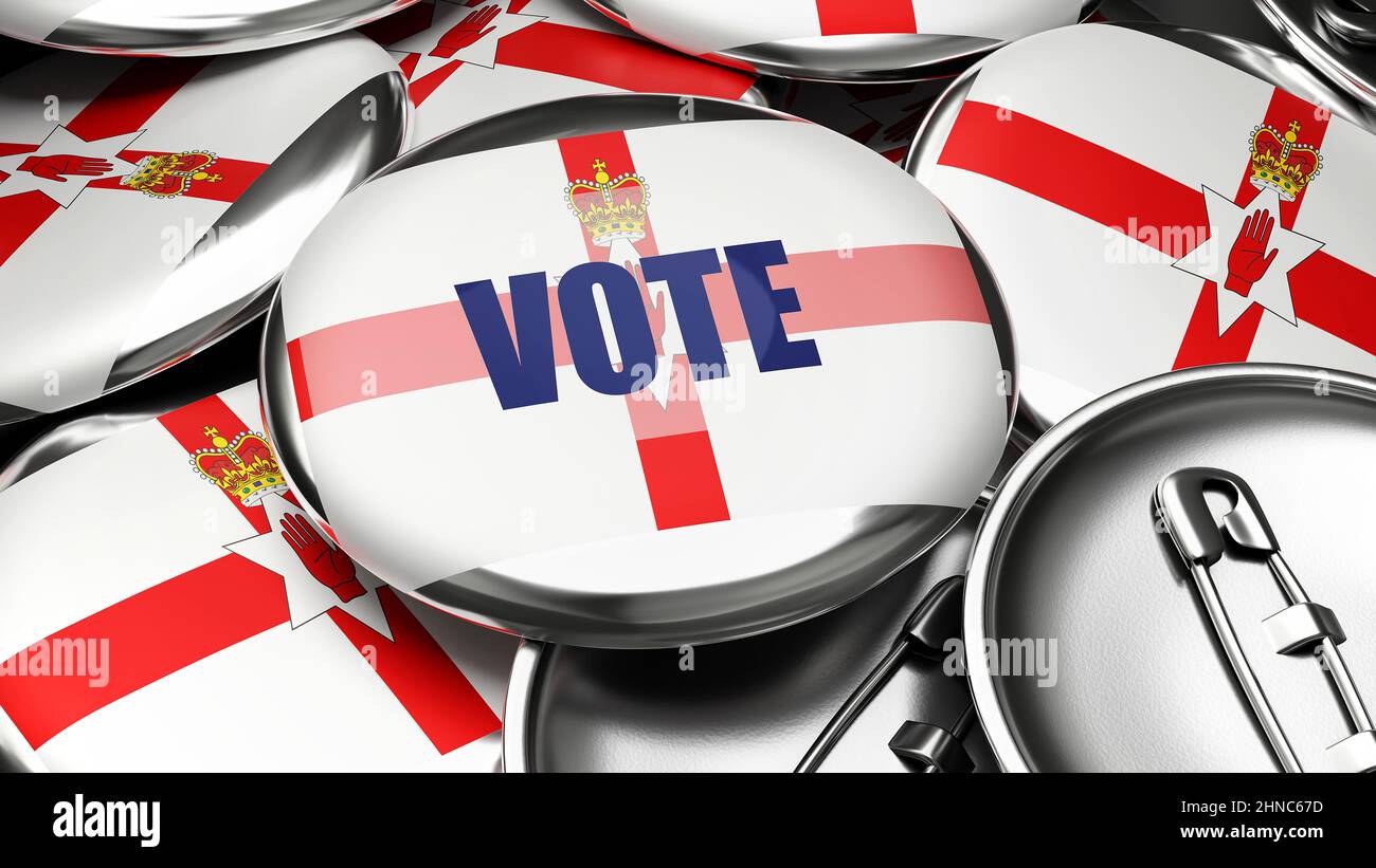 Vote in Northern Ireland - national flag of Northern Ireland on dozens ...