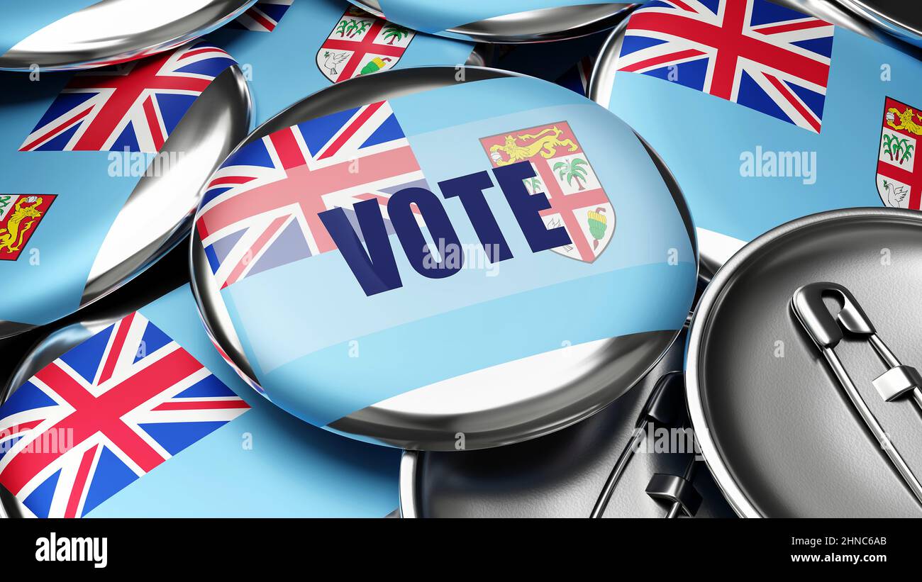 Vote in Fiji - national flag of Fiji on dozens of pinback buttons ...