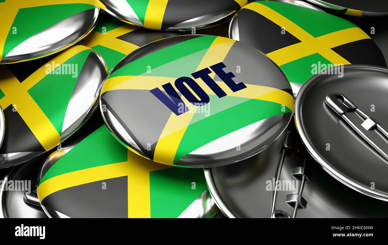 Vote in Jamaica - national flag of Jamaica on dozens of pinback buttons ...