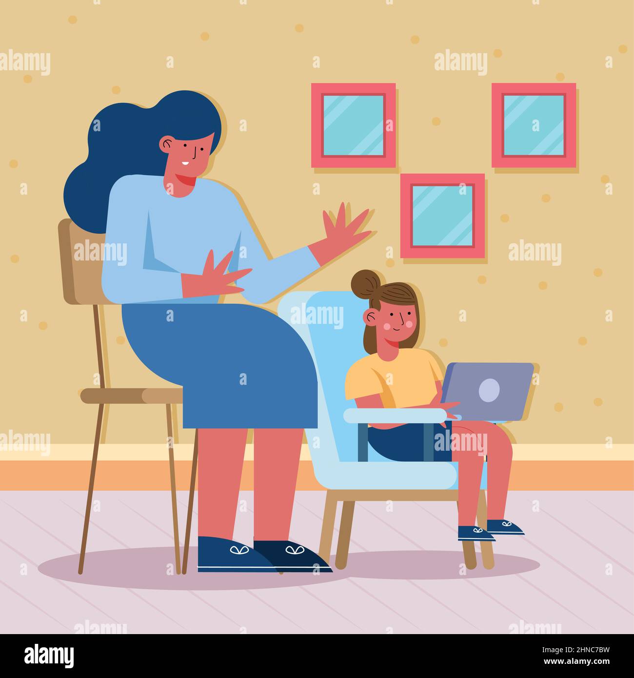 Mother daughter in study Stock Vector Images - Alamy