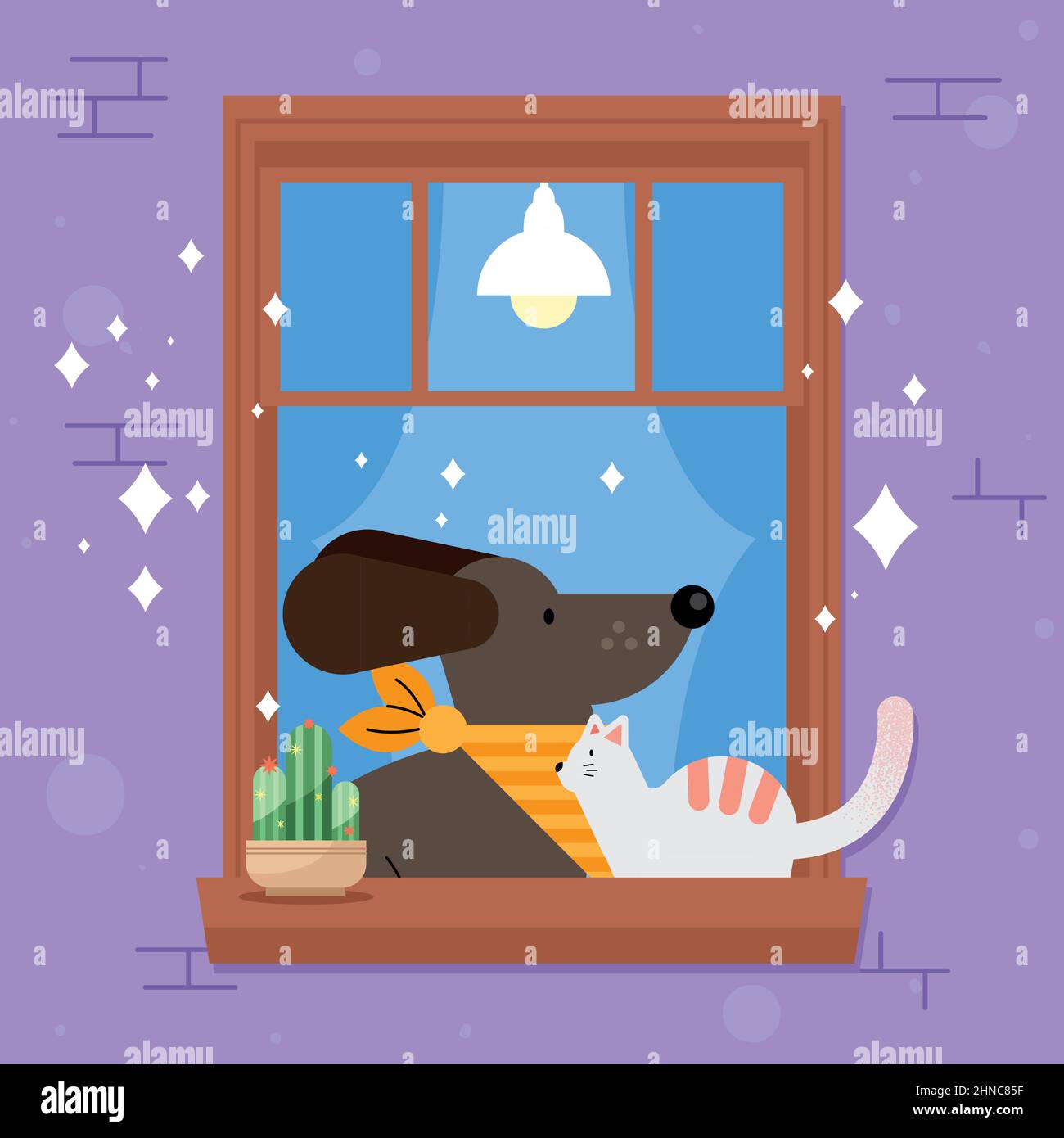 cute pets in window characters Stock Vector Image & Art - Alamy