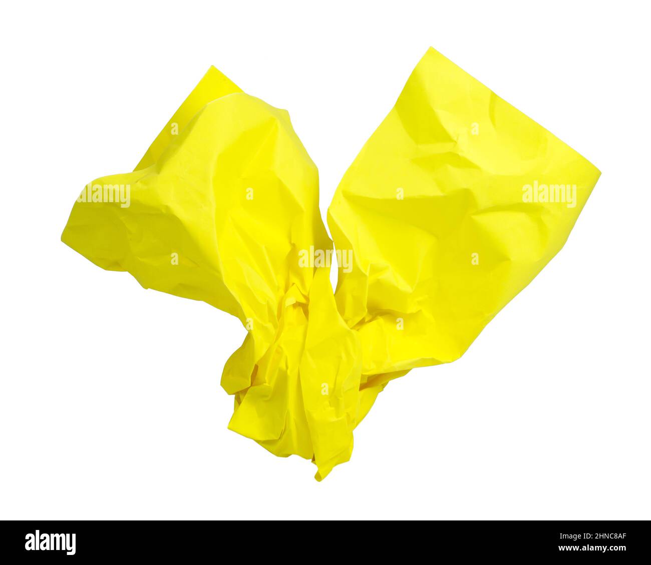 Crumpled yellow paper isolated on the white background Stock Photo - Alamy