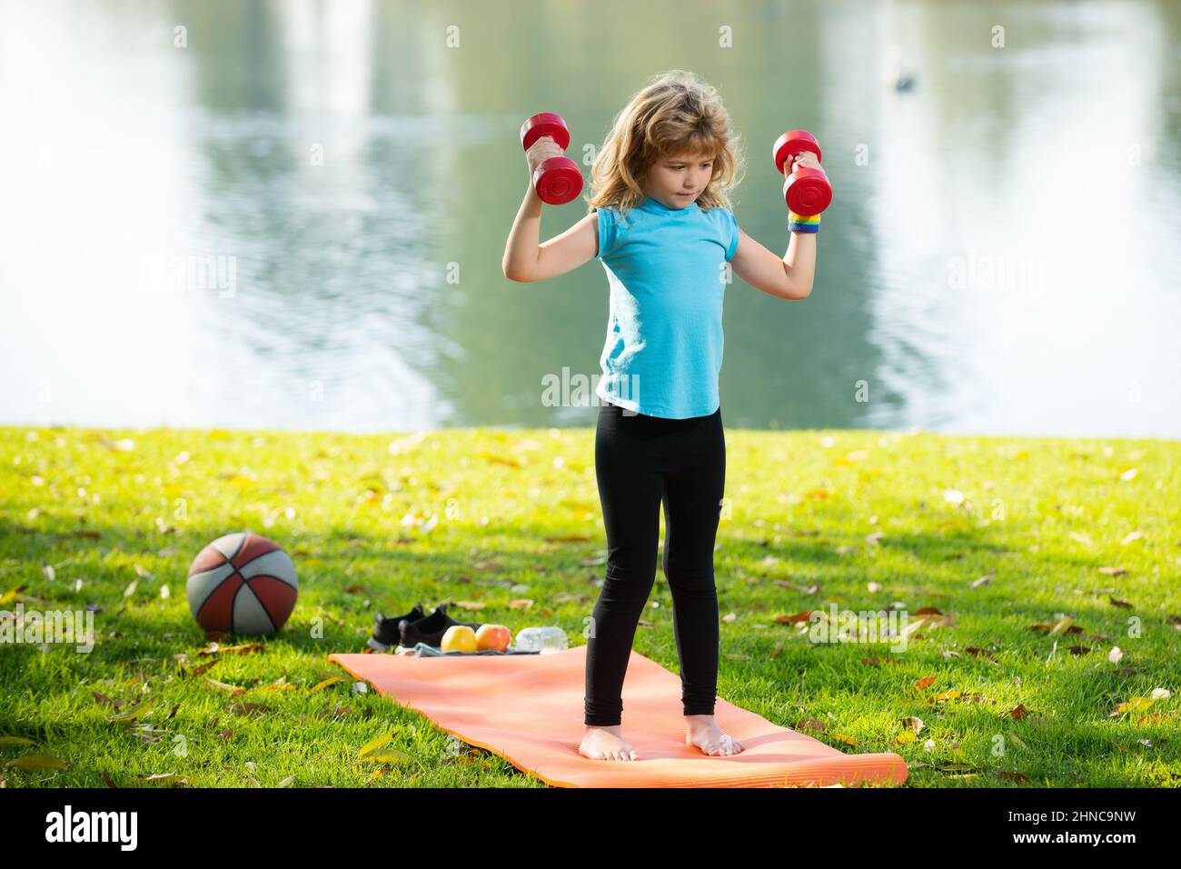 Fitness child. Children having workout. Sport kids activities outdoor ...