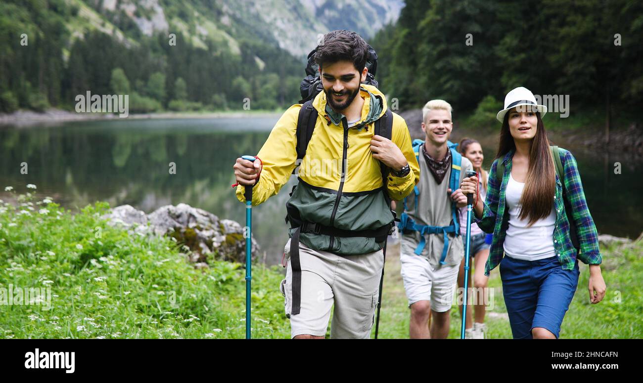 Hiking camping backpacker outdoor journey travel trekking concept Stock ...