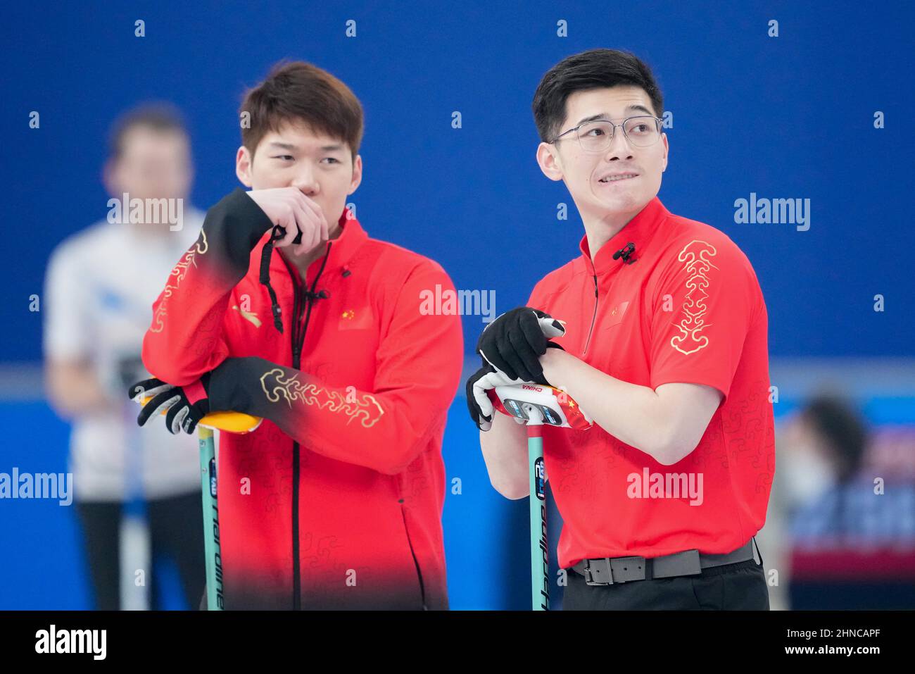 Beijing, China. 16th Feb, 2022. Wang Zhiyu (L) and Xu Jingtao of China ...