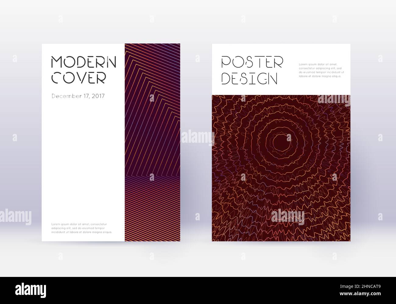 Minimal cover design template set. Orange abstract lines on wine red ...