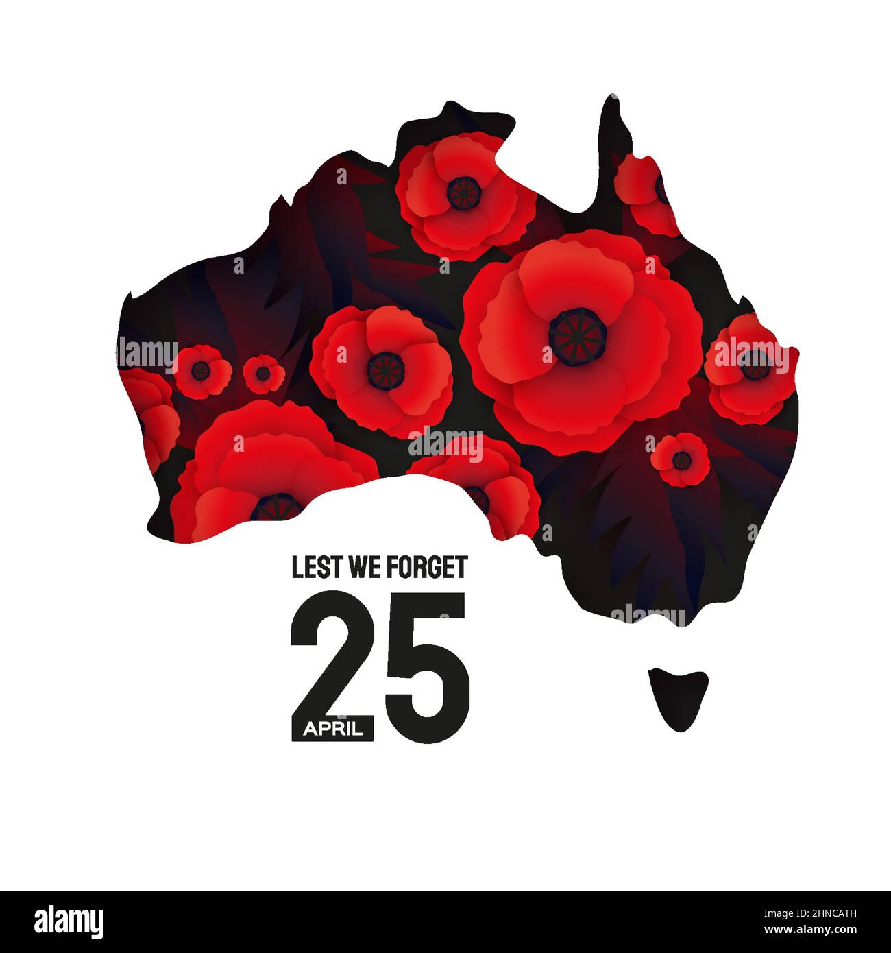 Anzac day with Bright Red Poppy flower in paper cut style. Lest we ...