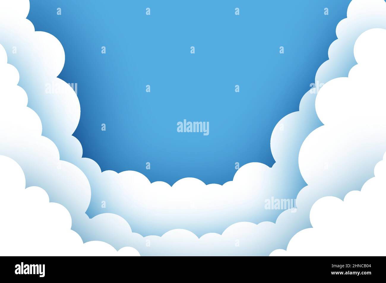 Cloudy paper cut art. Banner with 3d paper cut clouds on blue sky. Blue ...
