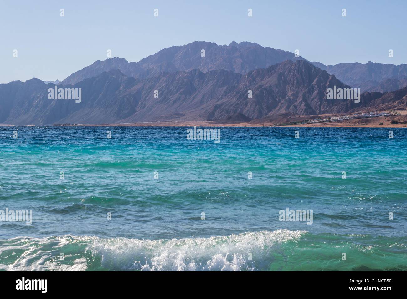 panorama view from the height of the mountains range to the red sea ...
