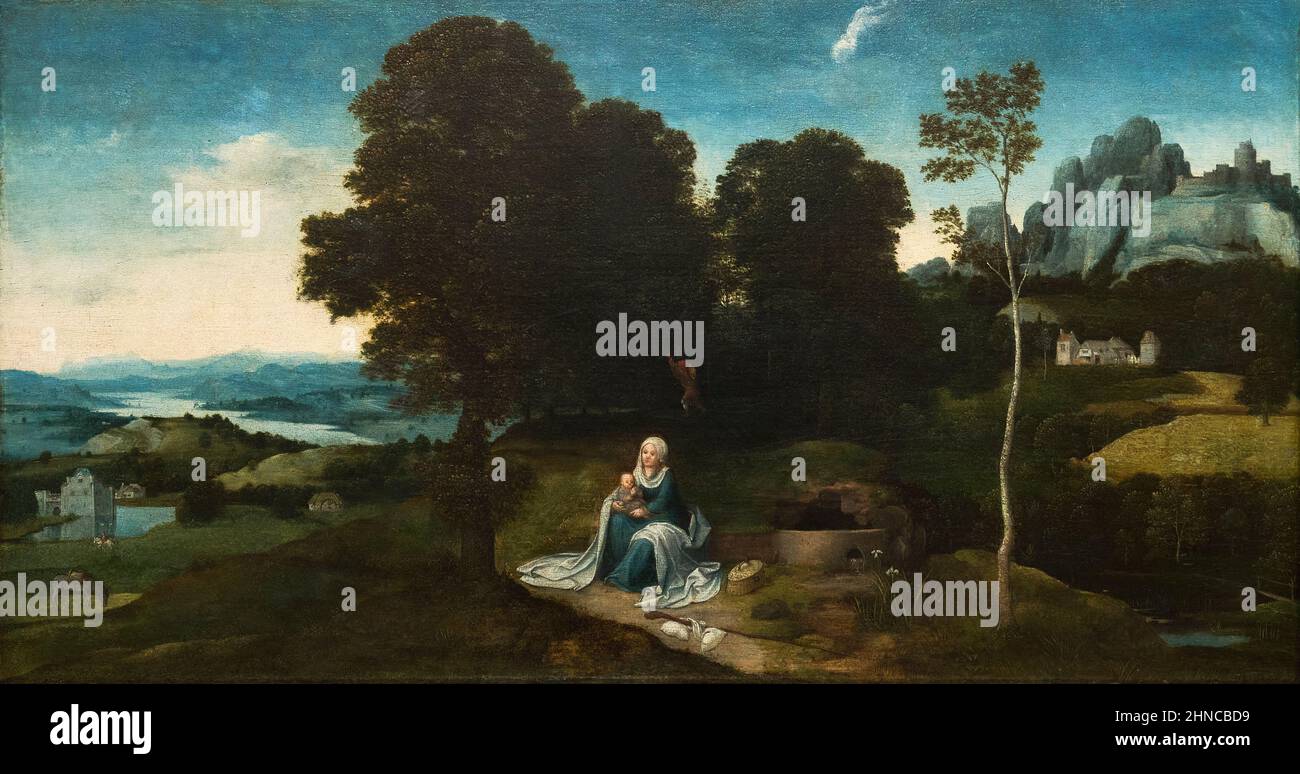 Joachim Patinir. Landscape with the Rest on the Flight into Egypt. ca. 1518 - 1524. Oil on panel ...