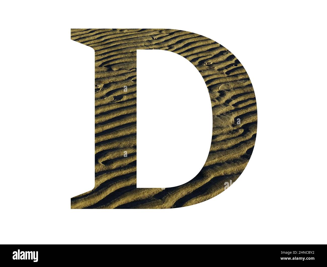 letter D of the alphabet made with ridges from the beach, color yellow ...