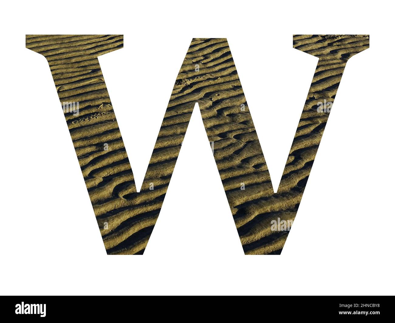 letter W of the alphabet made with ridges from the beach, color yellow ...