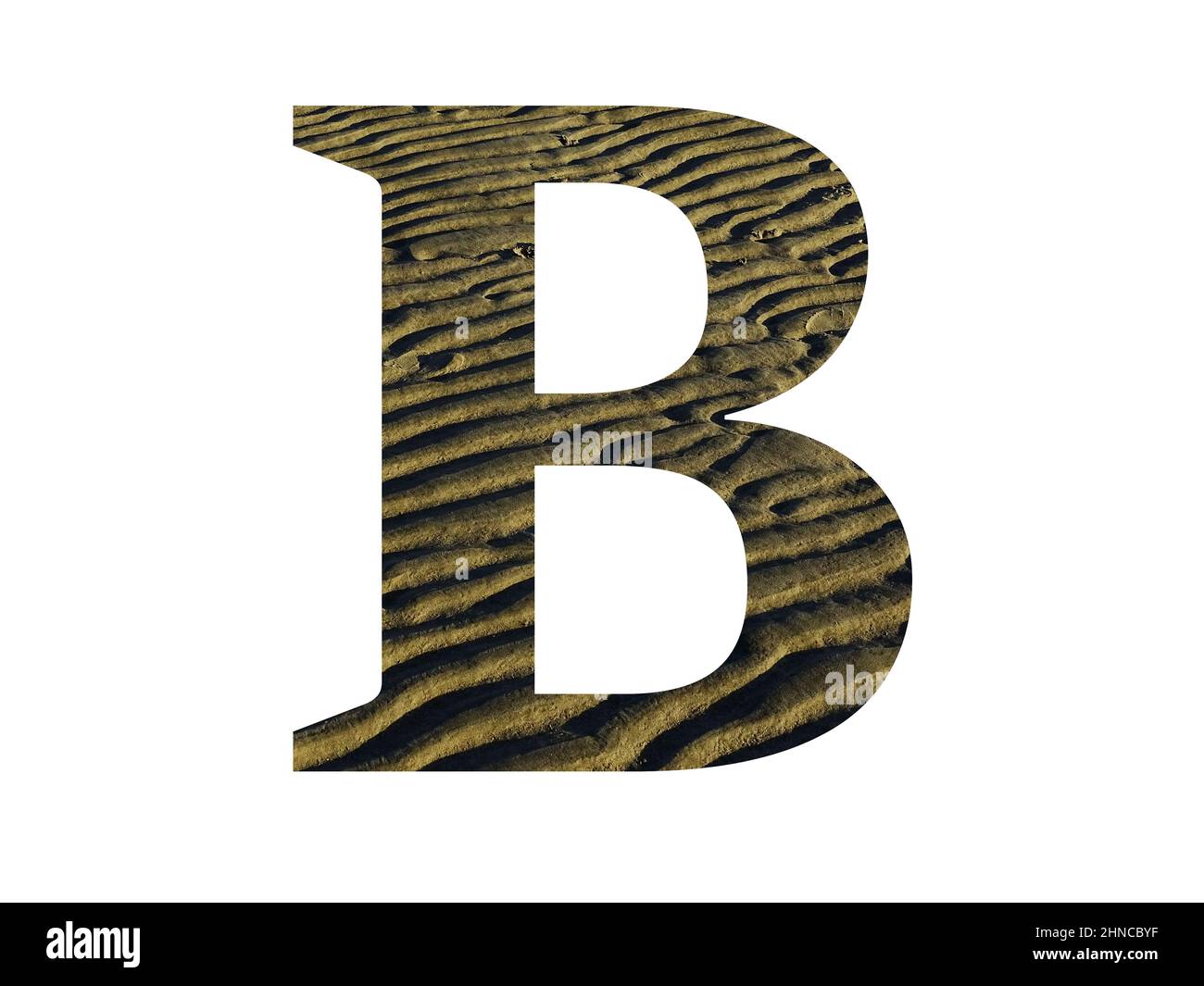 letter B of the alphabet made with ridges from the beach, color yellow ...
