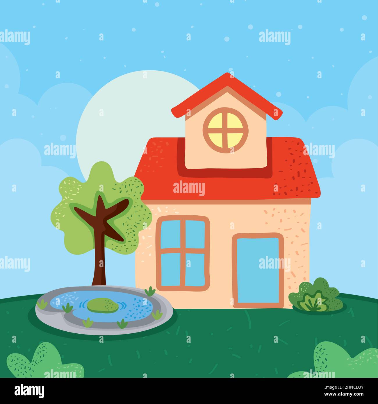 cute home and tree scene Stock Vector Image & Art - Alamy