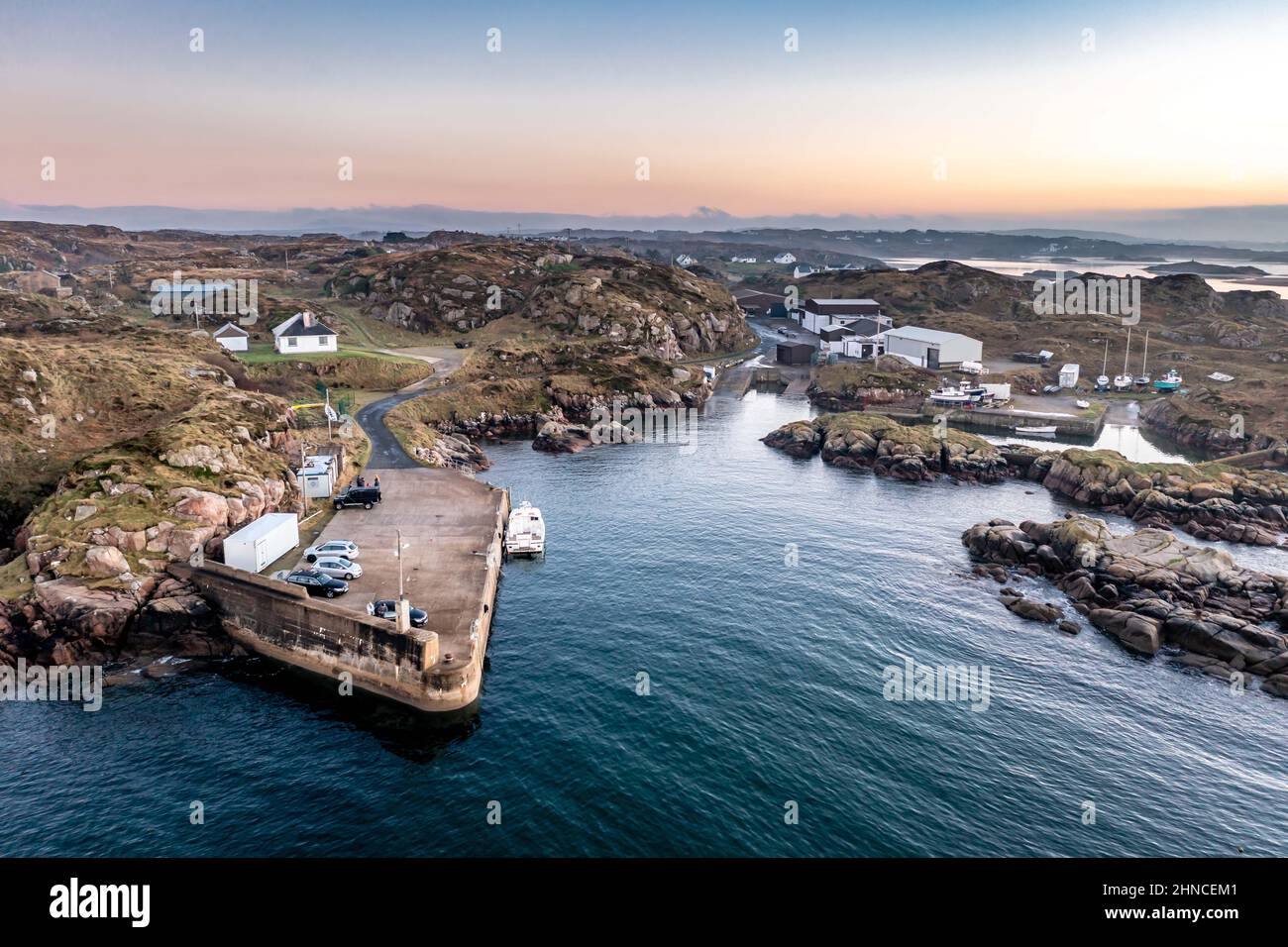 Aerial view of the Kincasslagh harbour in County Donegal - Ireland ...