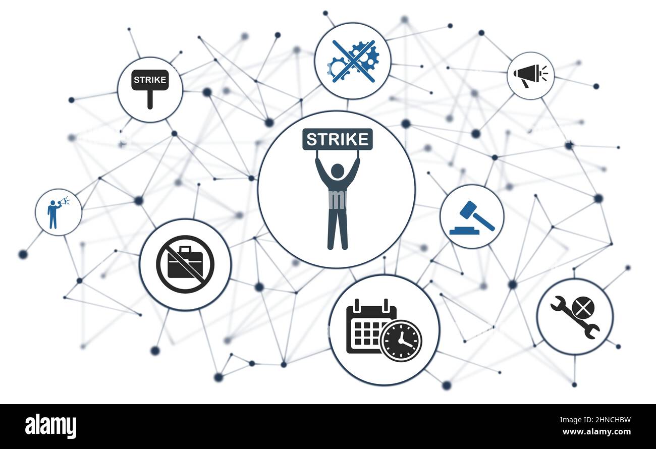 Concept of strike with connected icons Stock Photo - Alamy