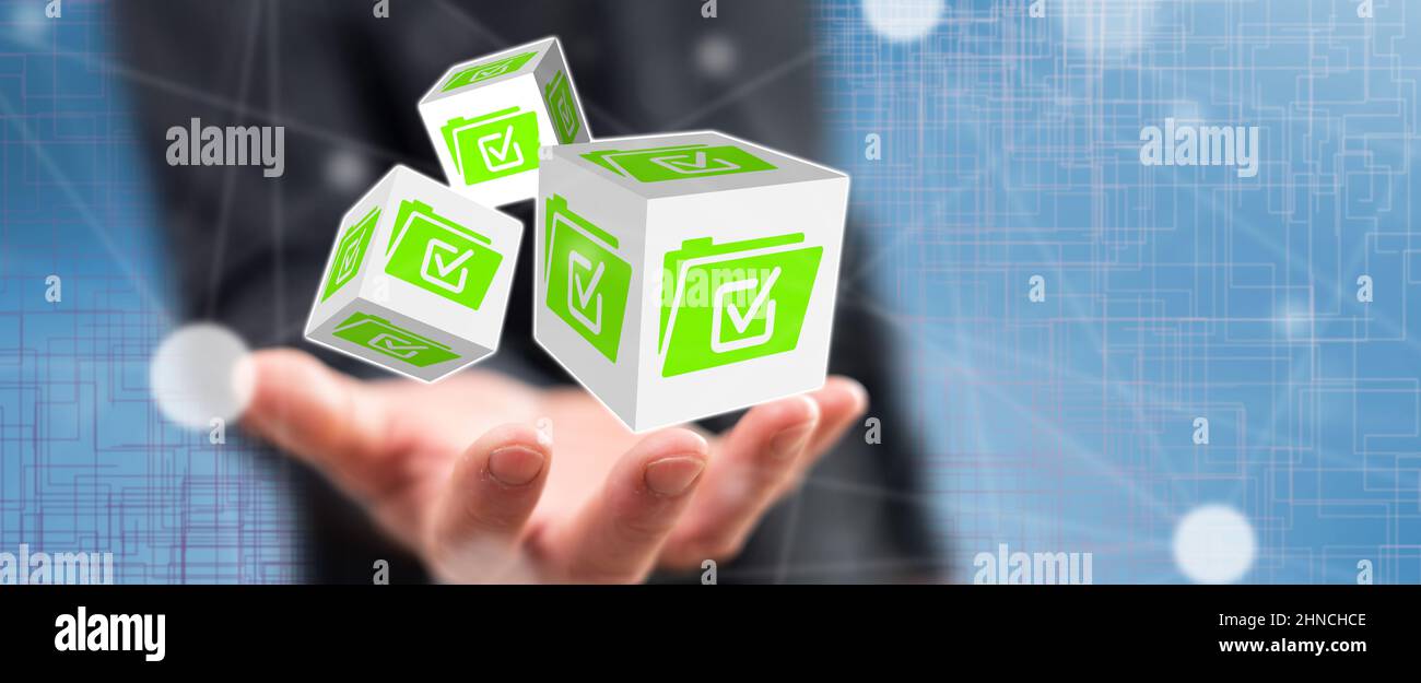Document validation concept above the hand of a man in background Stock ...