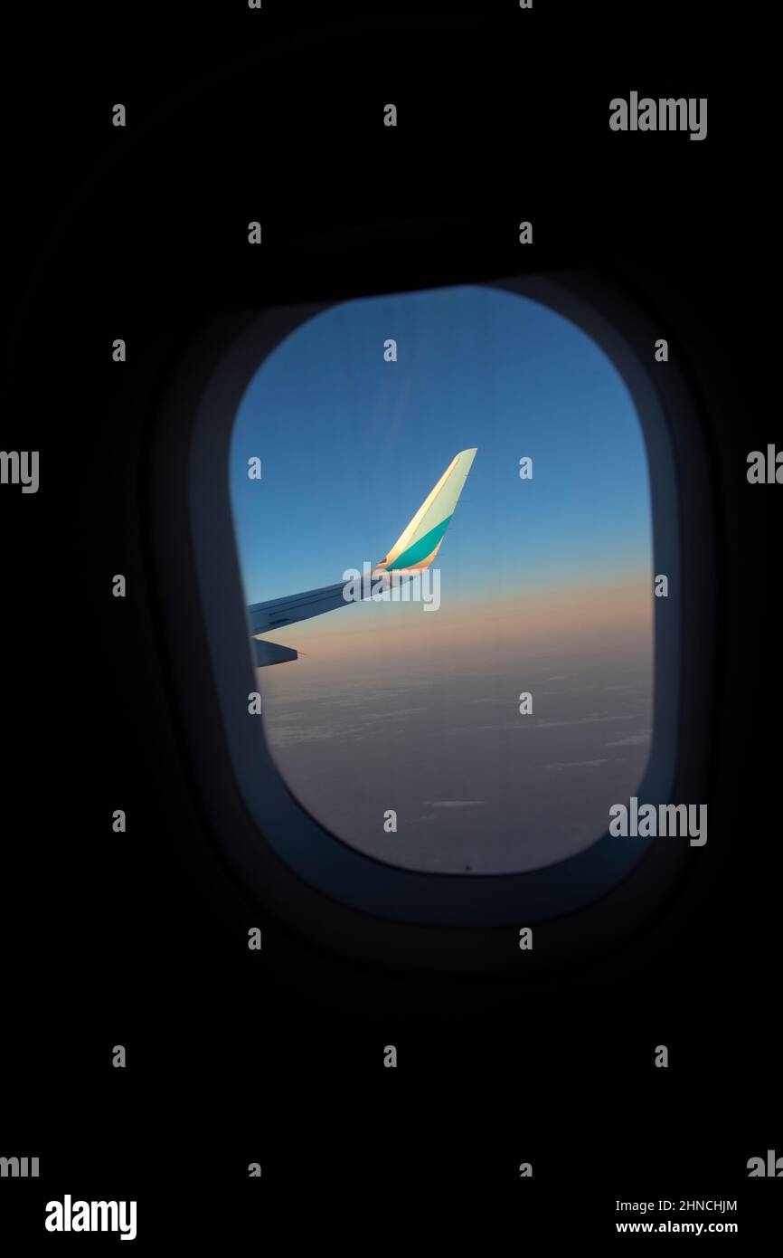 The wing of a Eurowings Airbus A320 as photographed from inside the ...