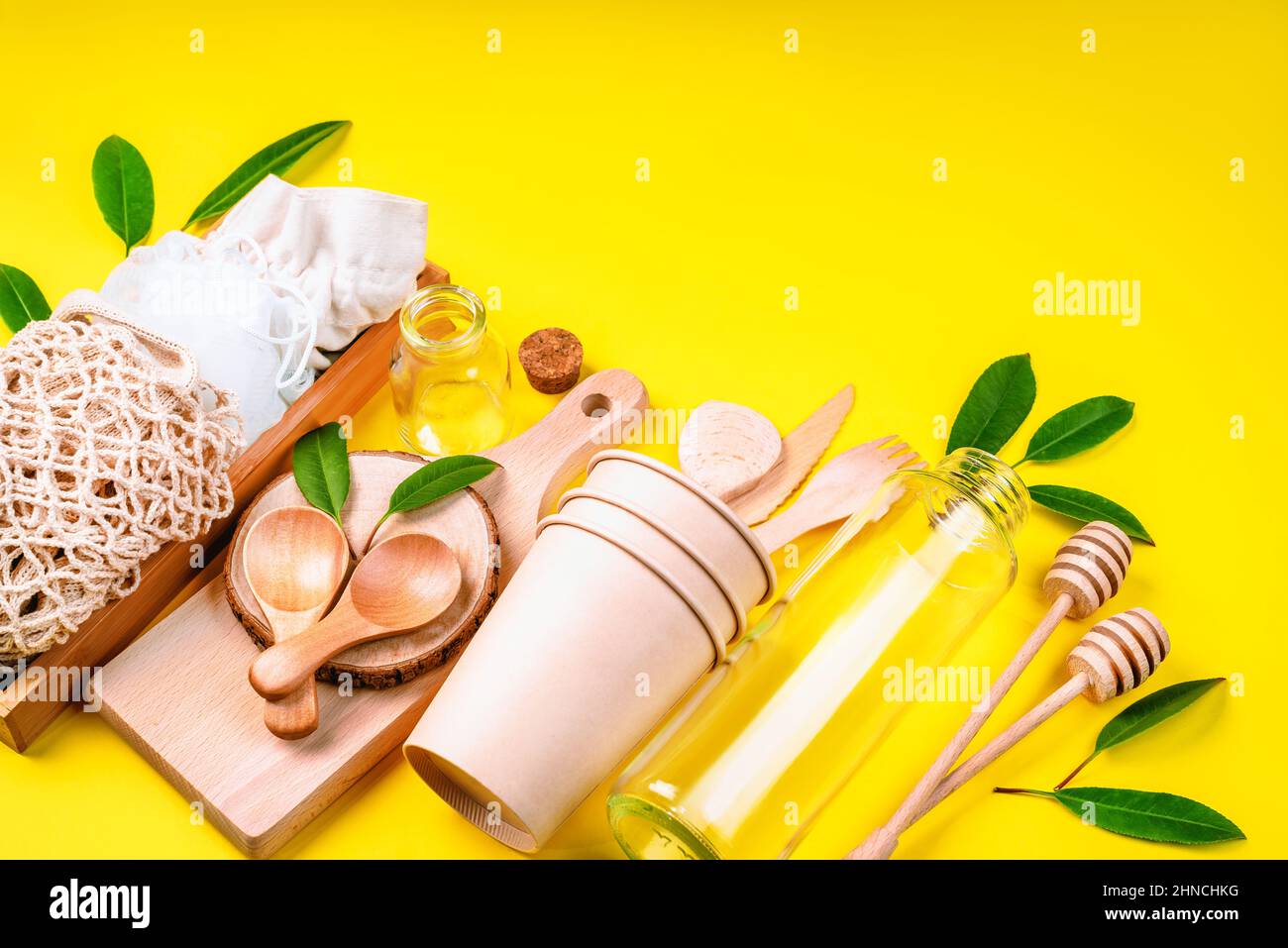 Eco friendly disposable tableware.Recycling concept.Set of empty ...