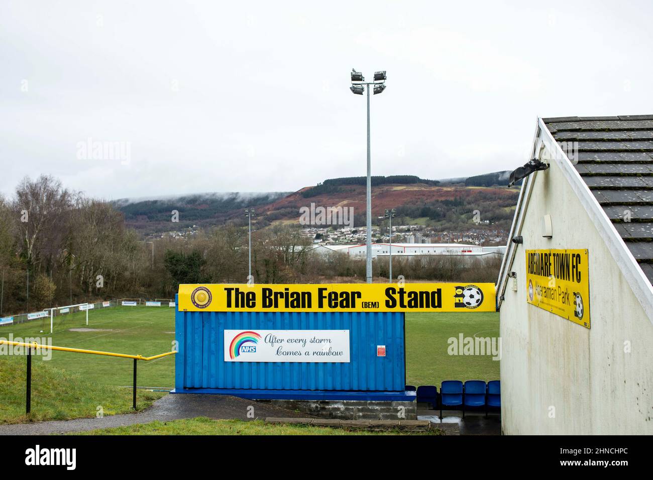 Aberdare Town football club, in Aberaman, Rhondda Cynon Taff, February ...