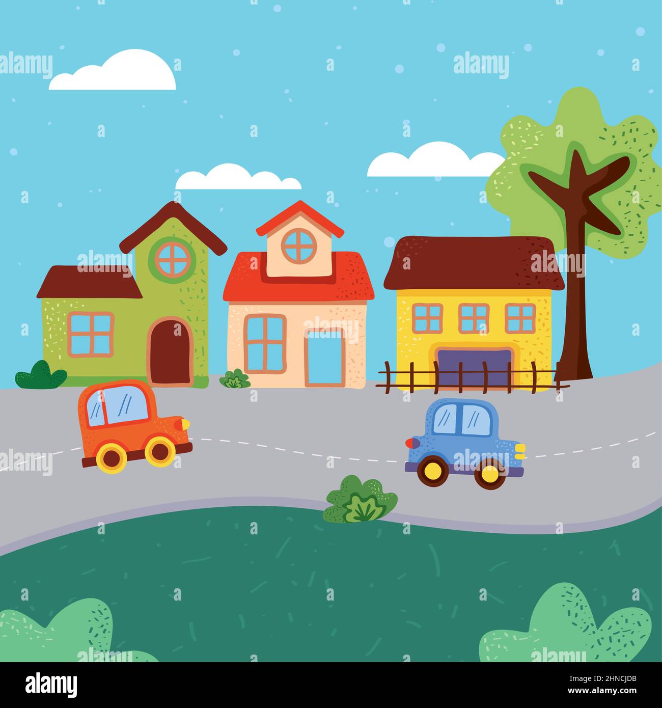 neighborhood and cars landscape scene Stock Vector Image & Art - Alamy
