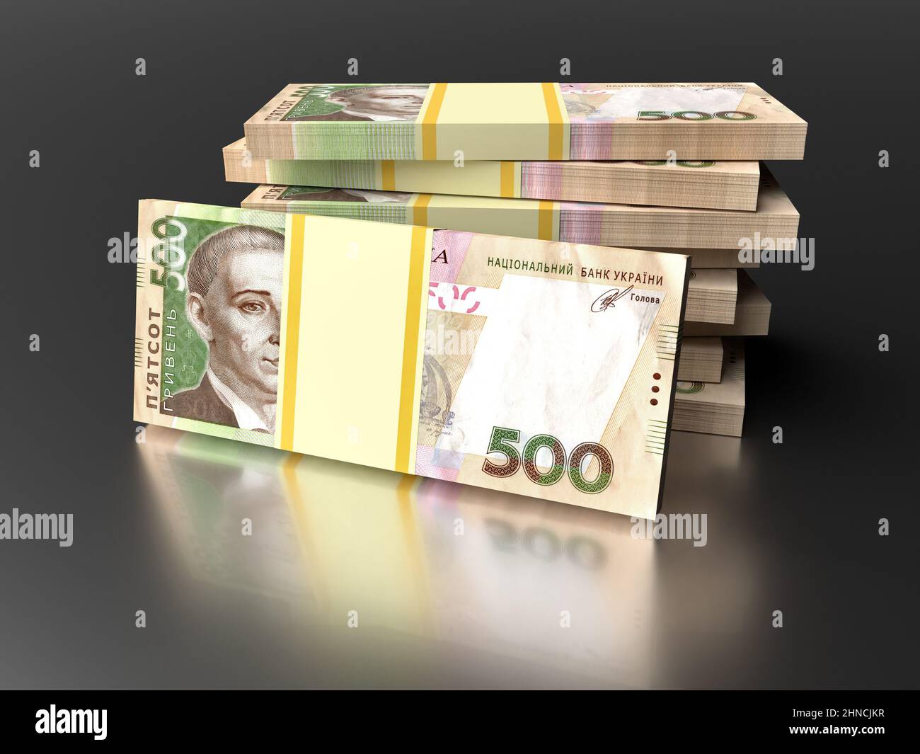 Stack of ukrainian money hryvnia (grivna, hryvna) with 500 banknotes ...