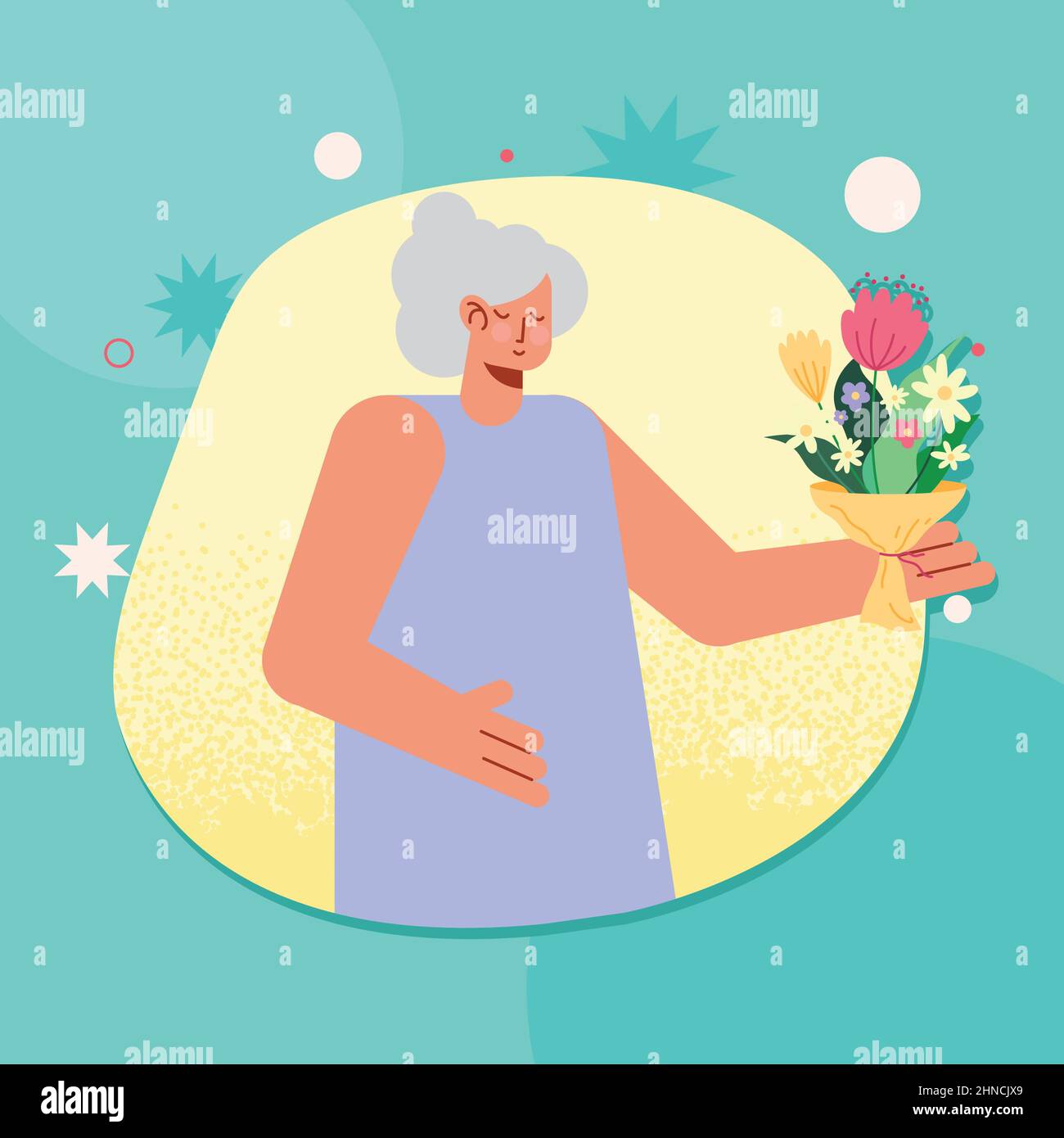 old woman with flowers bouquet Stock Vector Image & Art - Alamy