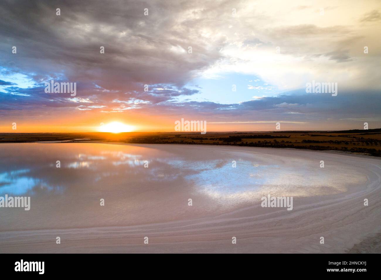 aerial view of the Lake Ninan salt lake at sunset, Wongan Hills ...