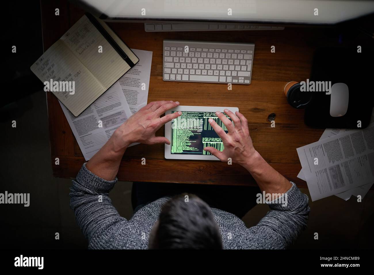 Hes determined to make that deadline. High angle shot of an ...